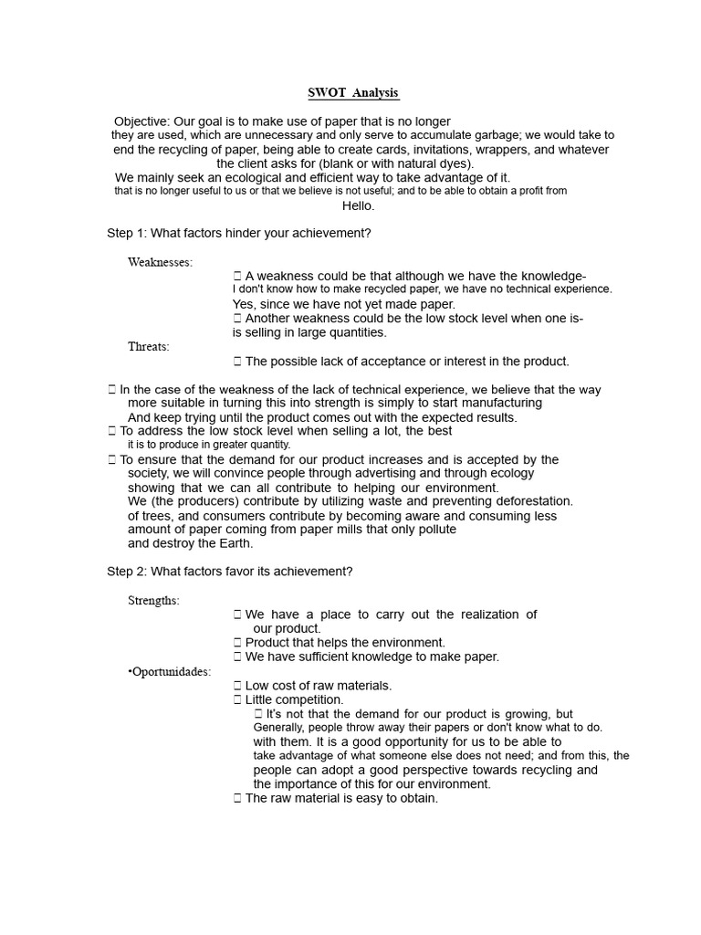 SWOT Analysis | PDF | Swot Analysis | Recycling