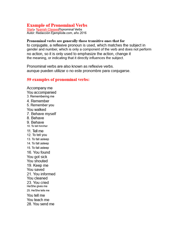 Example of Reflexive Verbs | PDF