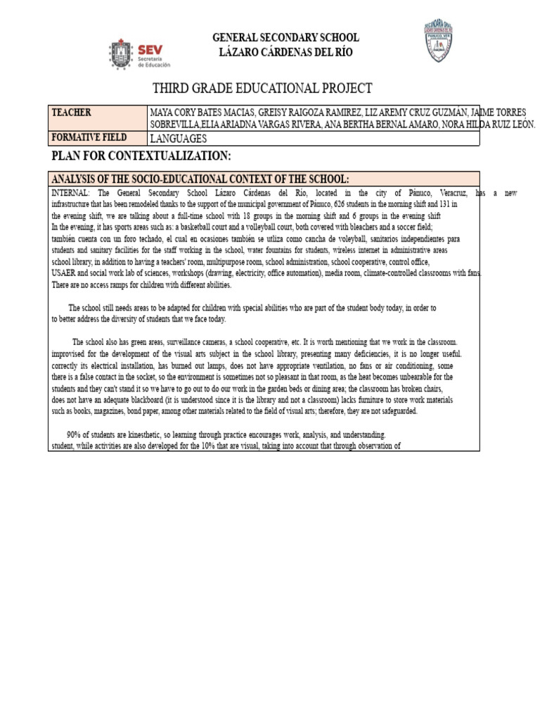 Analytical Program Project. Third Grade | PDF | Communication | The Arts