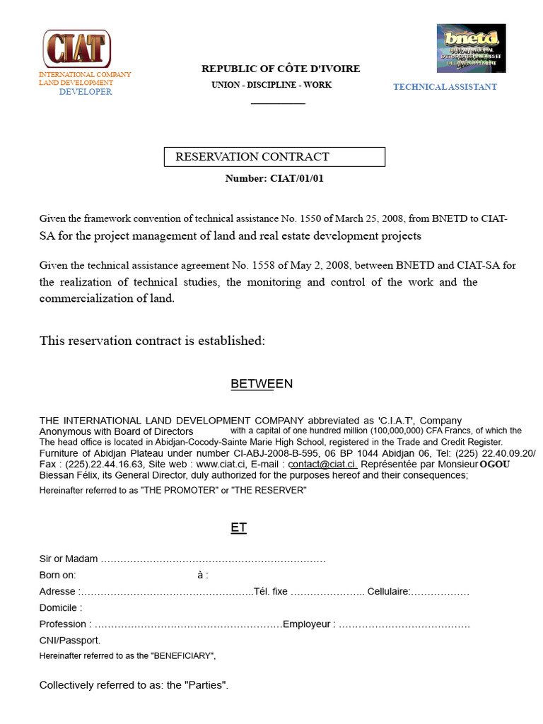 Reservation Contract - Blank | PDF | Prices