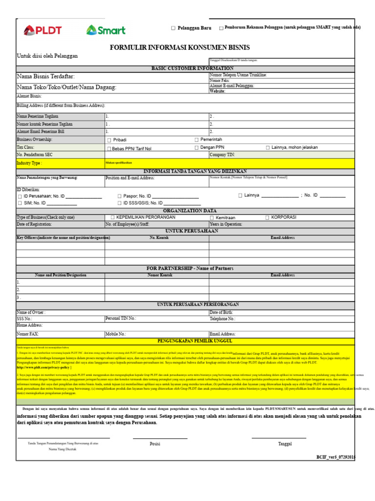 formulir-informasi-pelanggan-bisnis | PDF