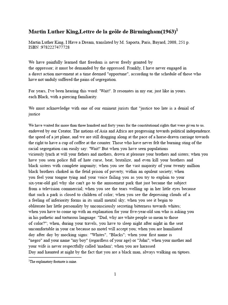 Martin Luther King, Letter From Birmingham Jail (1963) | PDF ...