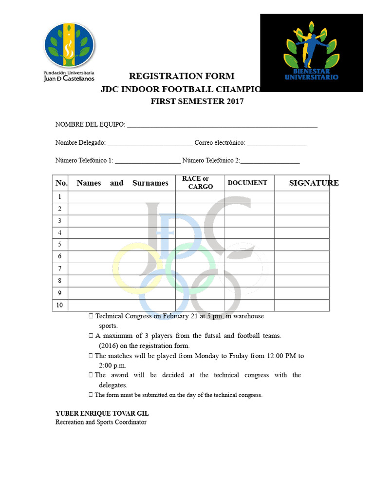 Futsal Registration Form | PDF
