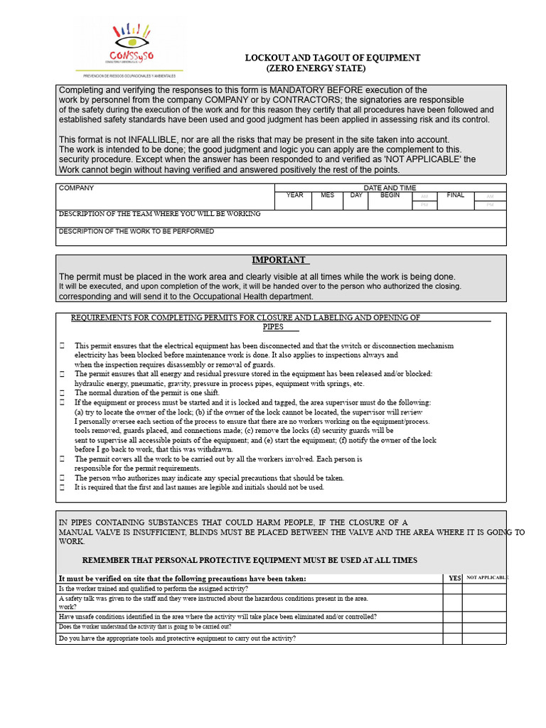 Energy Work Permit Model - Zero Energy State | PDF | Occupational ...