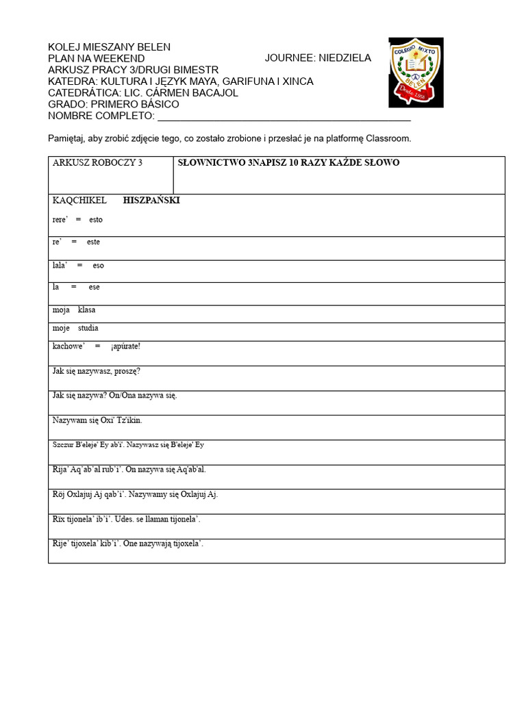 Arkusz 3 Najpierw Kultura Majów | PDF