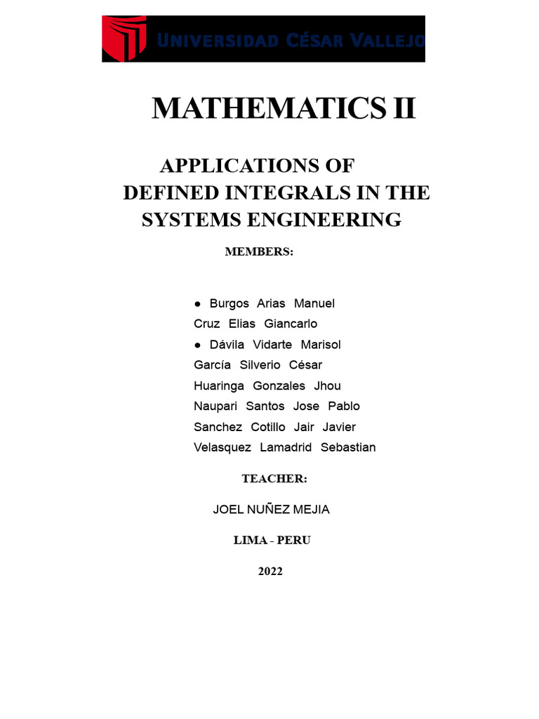 Applications of Definite Integrals in Systems Engineering - Group 1 | PDF