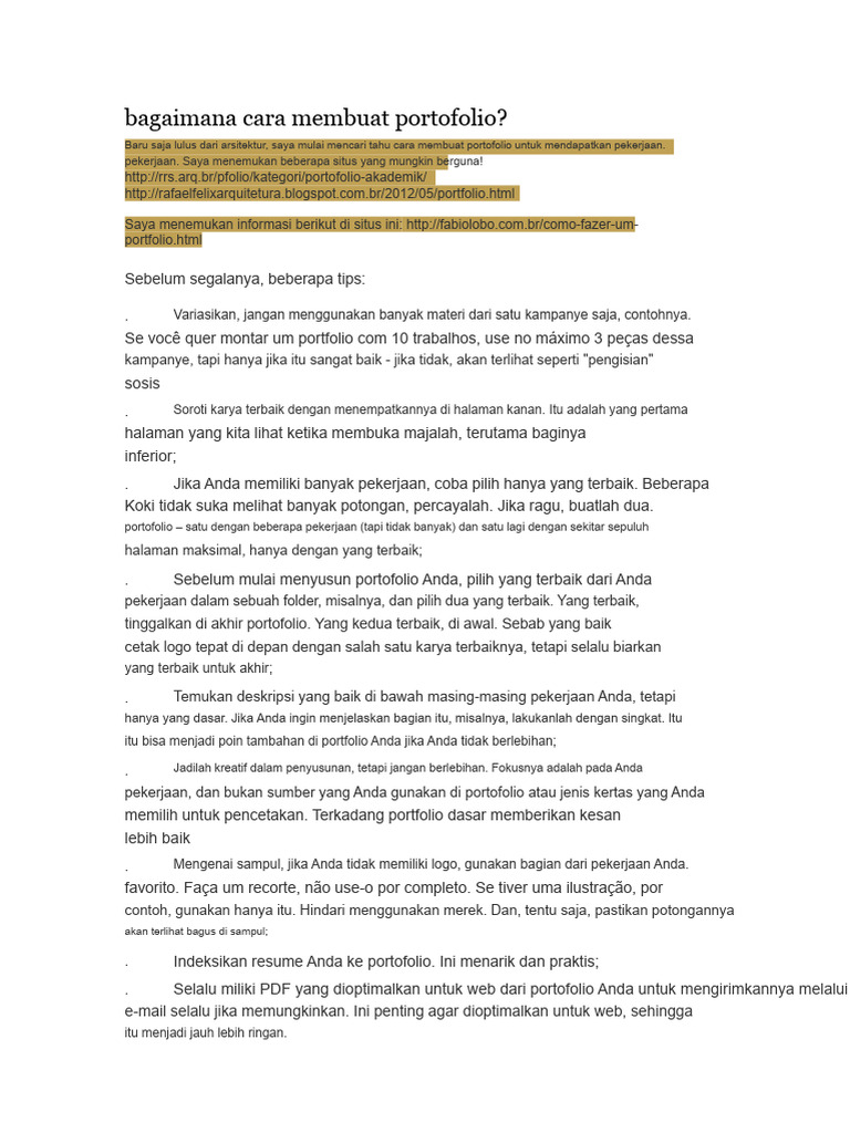 Tips Membuat Portofolio Arsitektur | PDF
