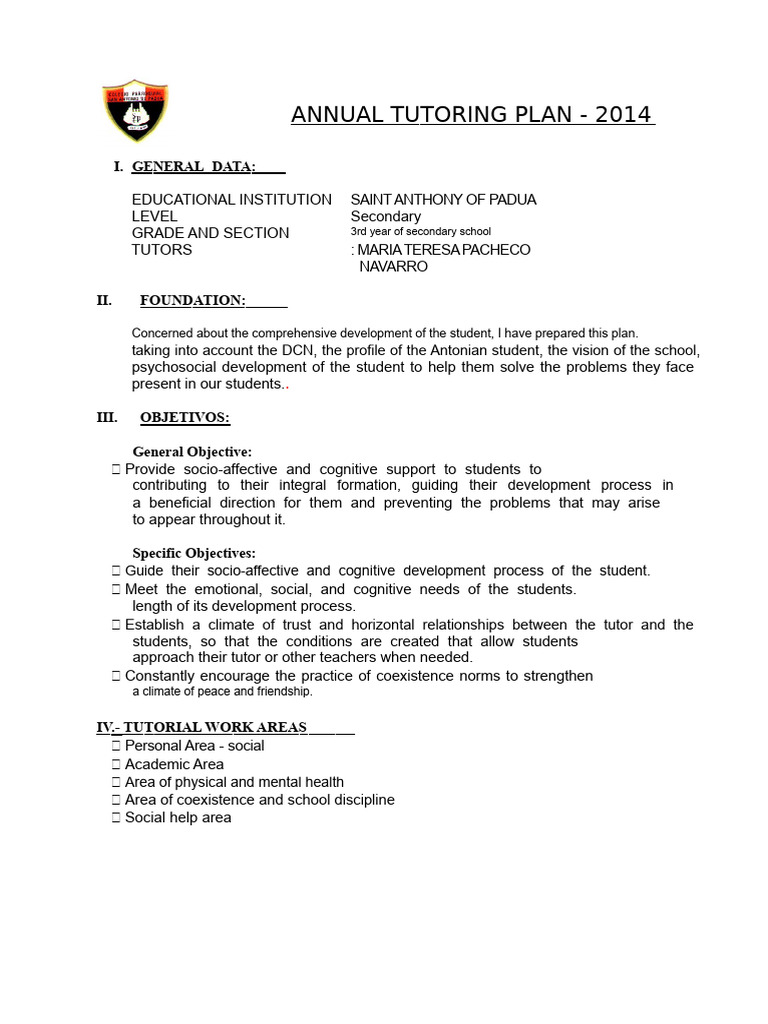 2014 Annual Tutoring Plan Overview | PDF | Teachers | Learning