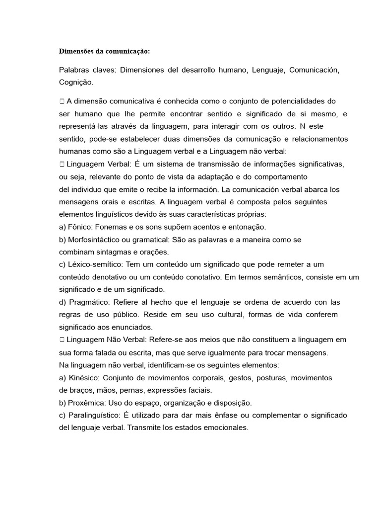 Dimensões da Comunicação Humana | PDF | Comunicação | Comunicação humana