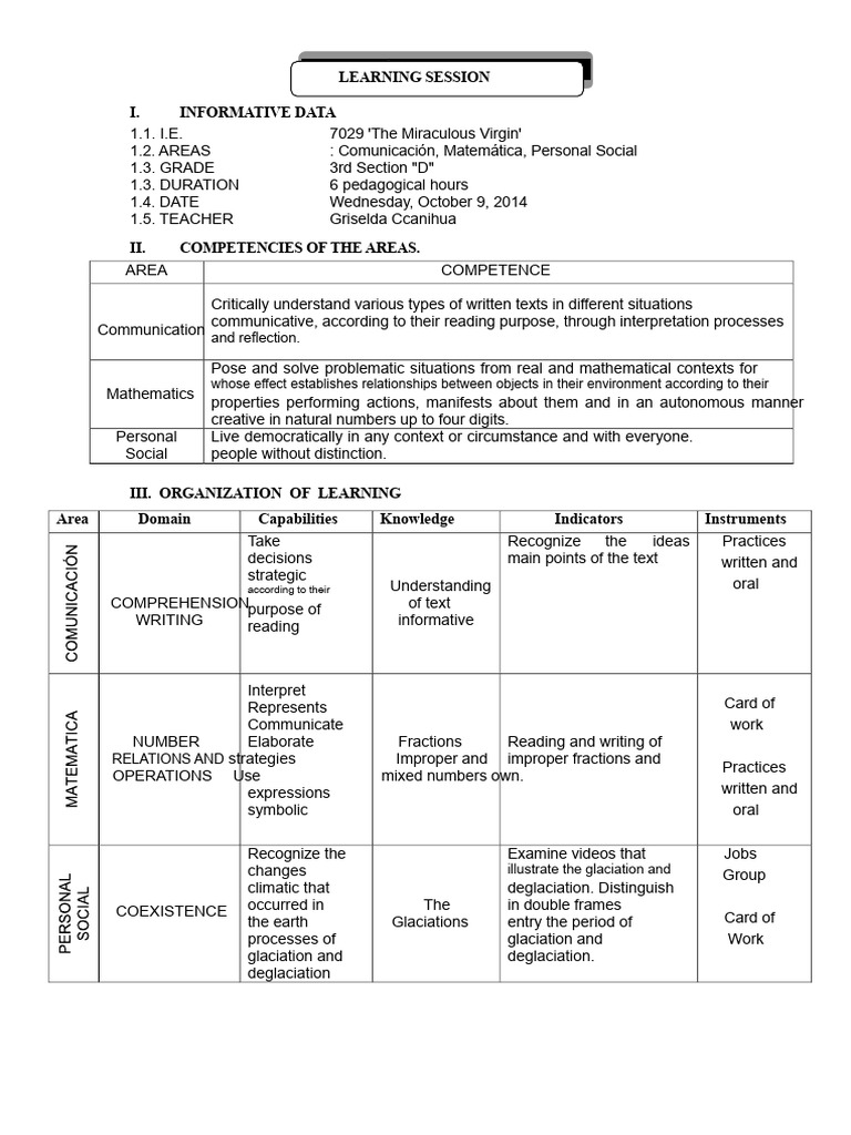 Learning Session - 3RD Grade Primary D | PDF | Knowledge | Information