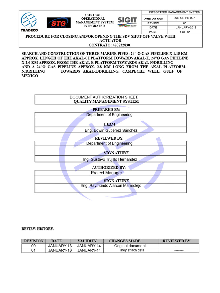 538-CR-PR-027 PROCEDURE FOR CLOSING AND OPENING THE SDV SHUT-OFF VALVE ...