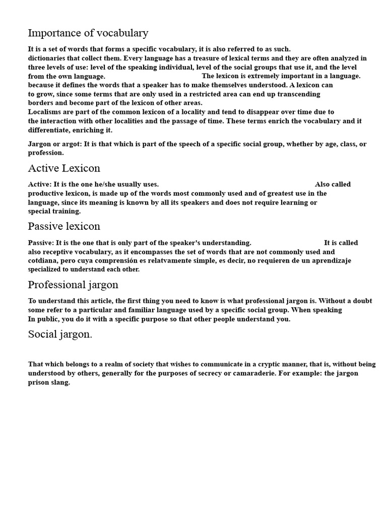 Importance of Lexicon-Communication | PDF