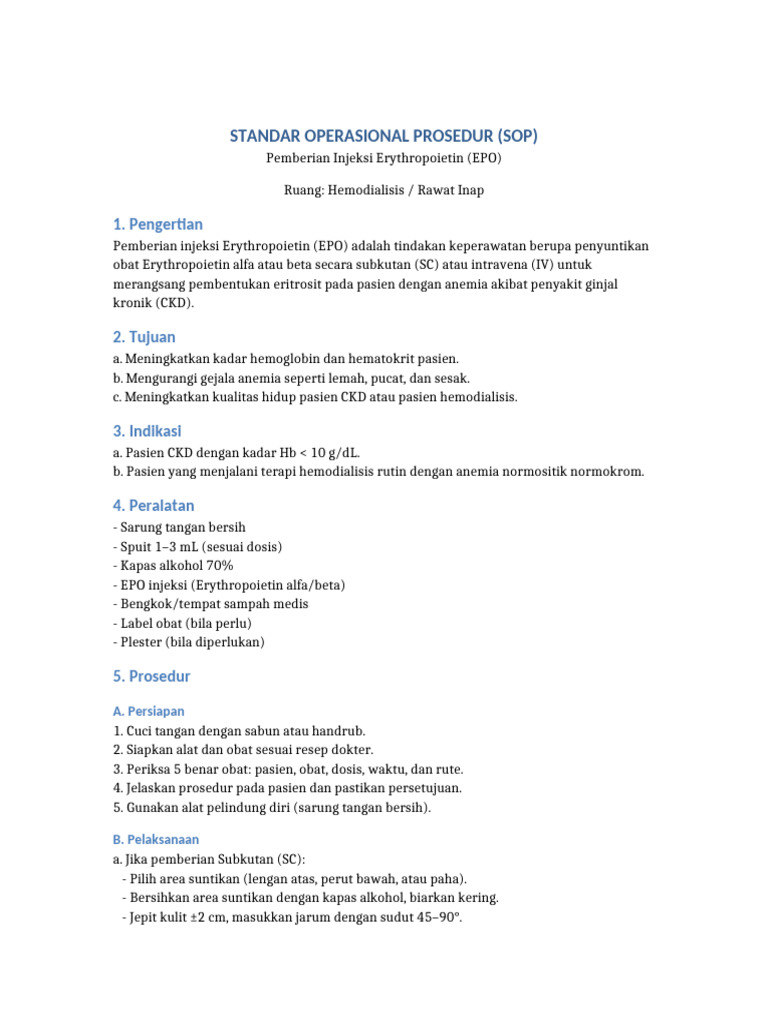 SOP Pemberian Injeksi Erythropoietin | PDF