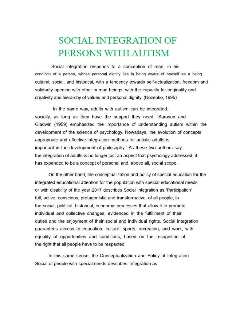 Social Integration for Adults with Autism | PDF | Autism | Special ...