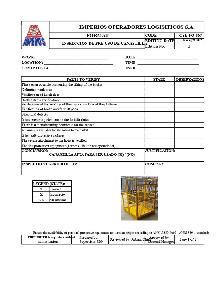 GSE-FO-067 Pre-Use Inspection of Baskets | PDF
