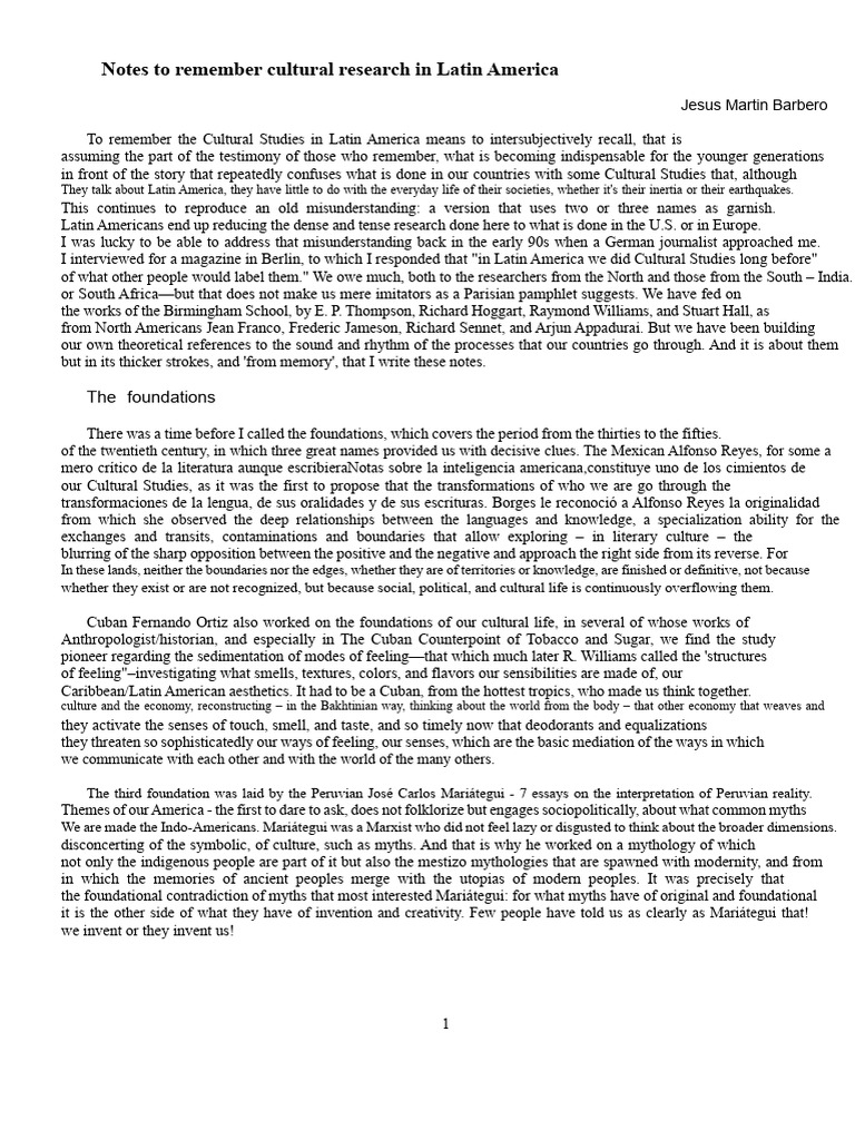 6martín Barbero Notes To Make Memory of Cultural Research in Latin ...
