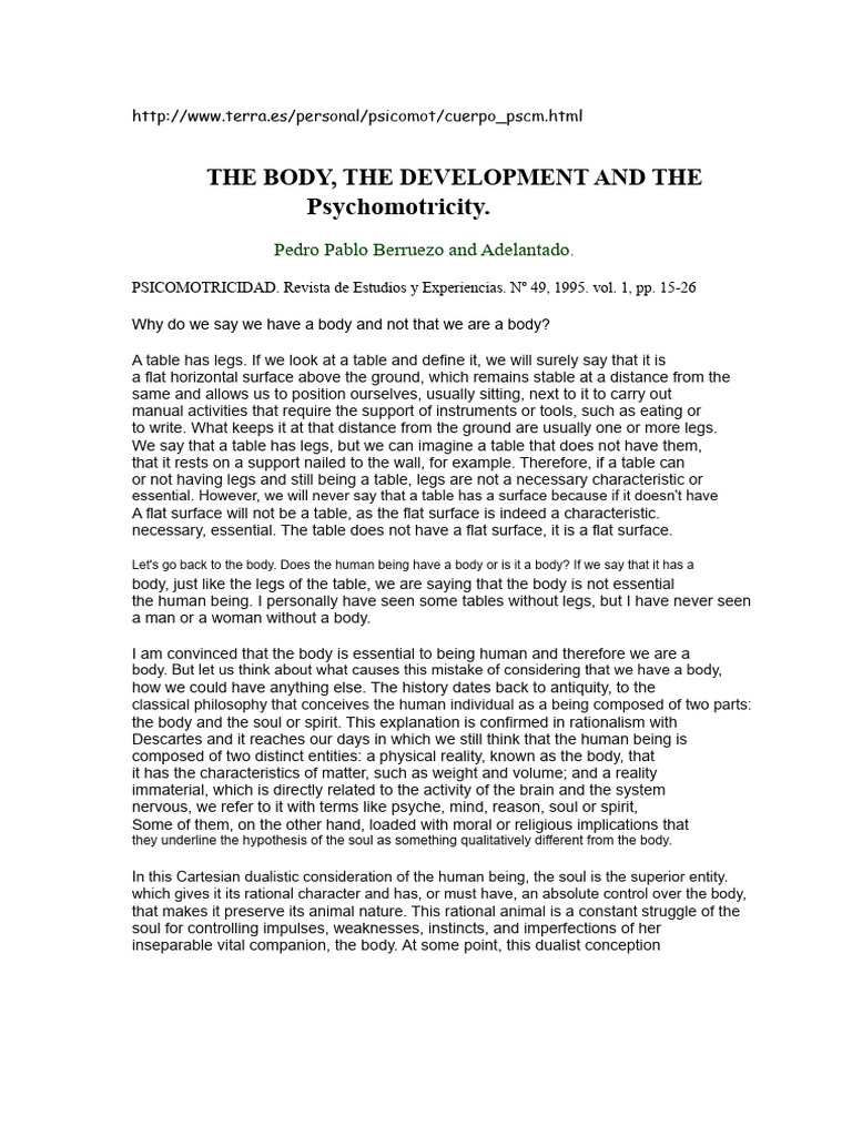 Berruezo Pablo - The Body, Development, and Psychomotricity | PDF ...