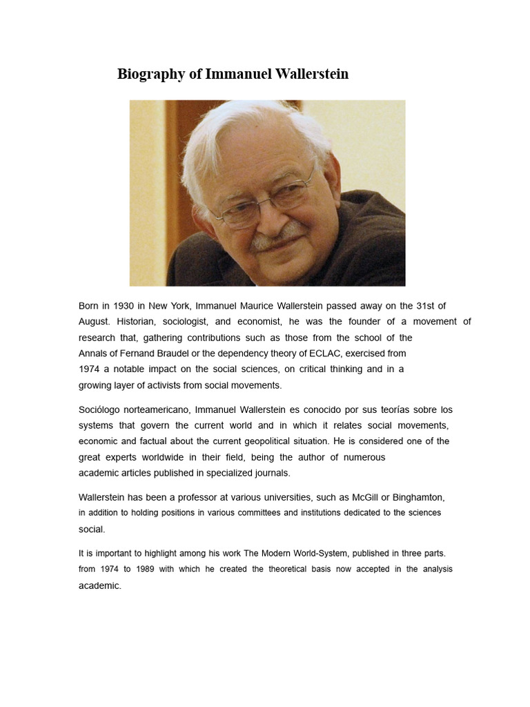 Biography of Immanuel Wallerstein | PDF | World Systems Theory | Marxism