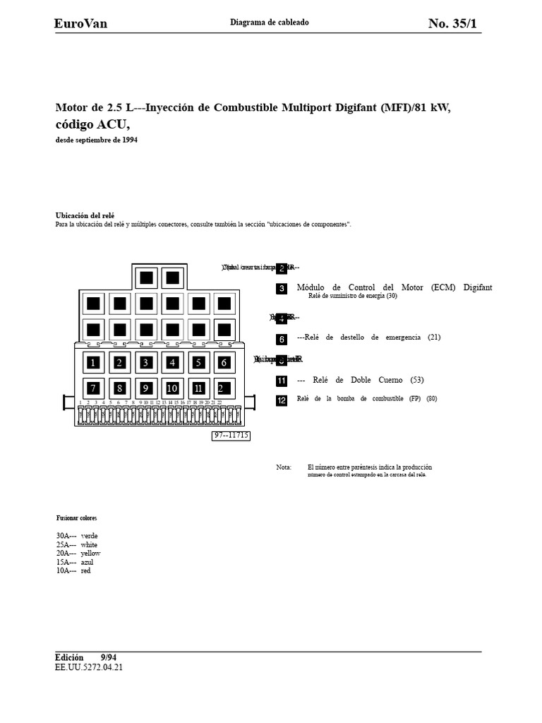 Diagrama de Cableado Del Vehículo EuroVan 1995 - ACU | PDF | Relé ...