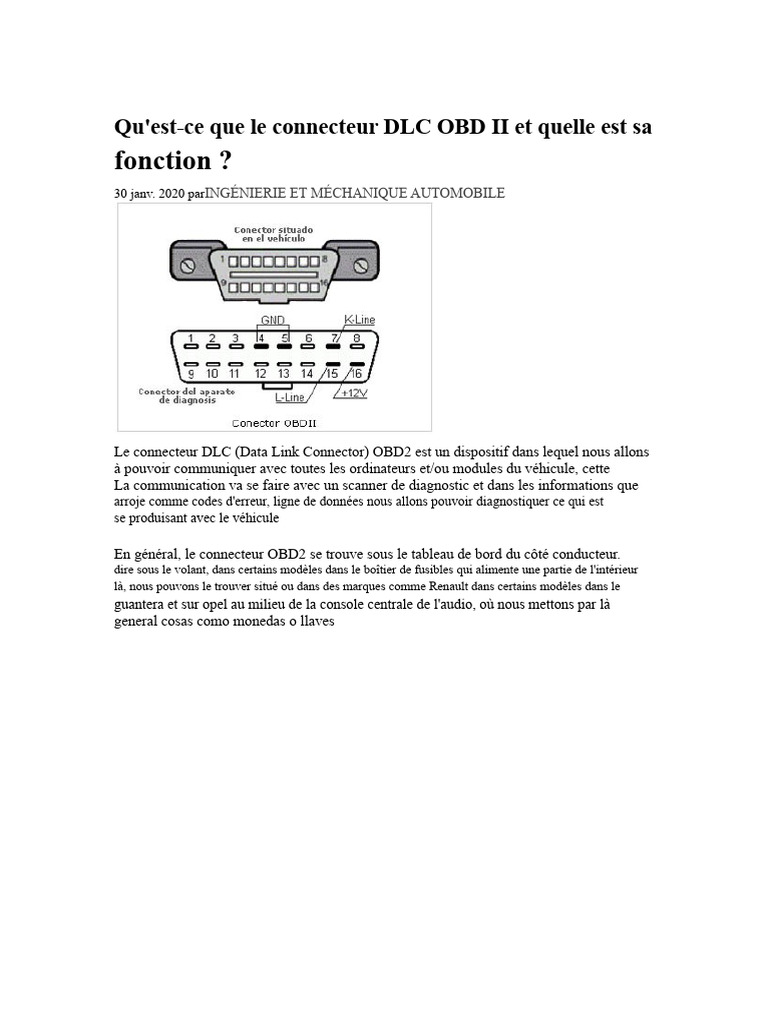 Fonction du connecteur DLC OBD II | PDF | Piston | Véhicules