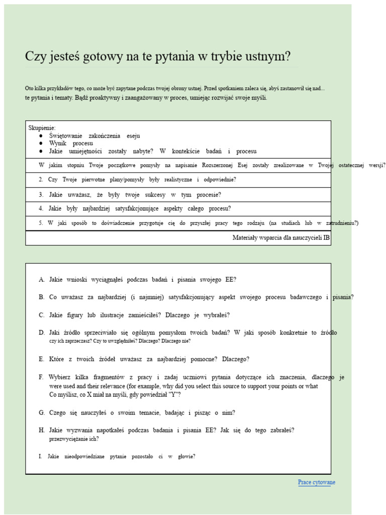 Pytania Viva Voce Do Rozszerzonego Eseju | PDF