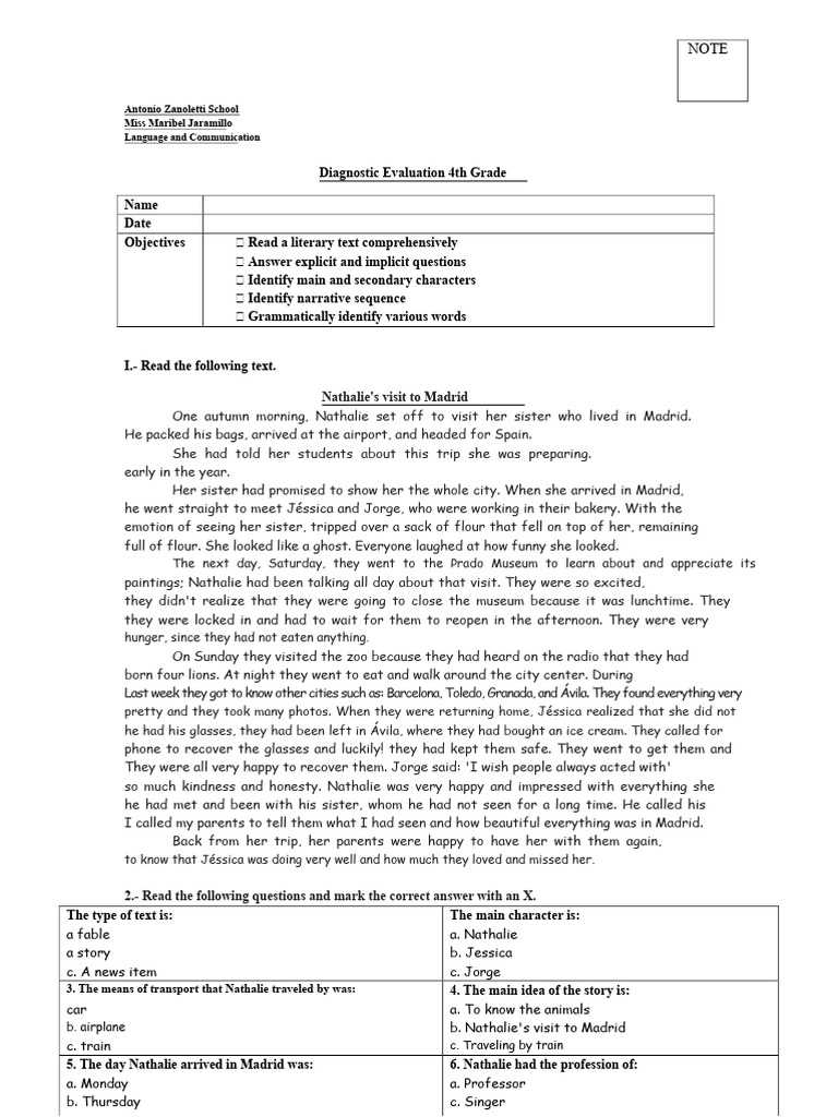 Diagnostic Assessment 4th Grade | PDF | Languages | Foreign Language ...
