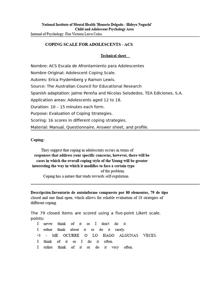 Coping Scale | PDF | Adolescence | Psychology