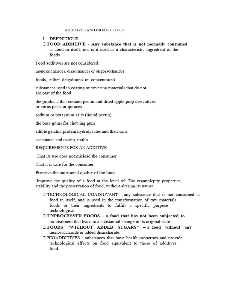ADDITIVES AND BIOADDITIVES - Summary | PDF | Foods | Food Science