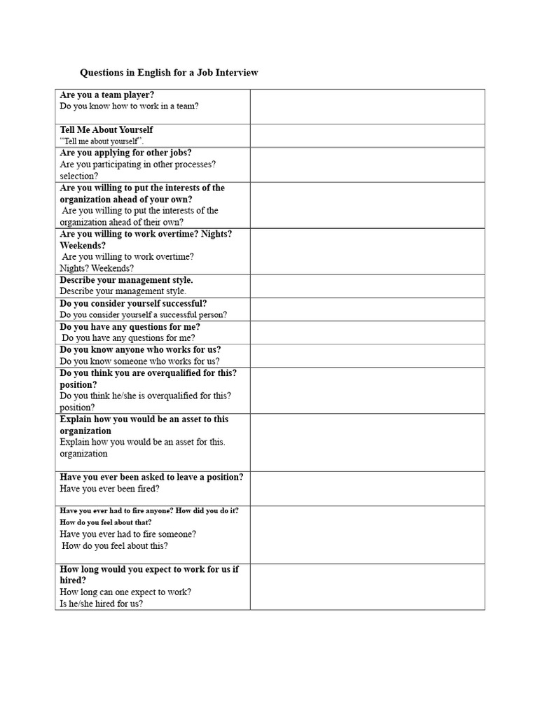 Job Interview Questions in English.docx | PDF | Goal | Job Interview