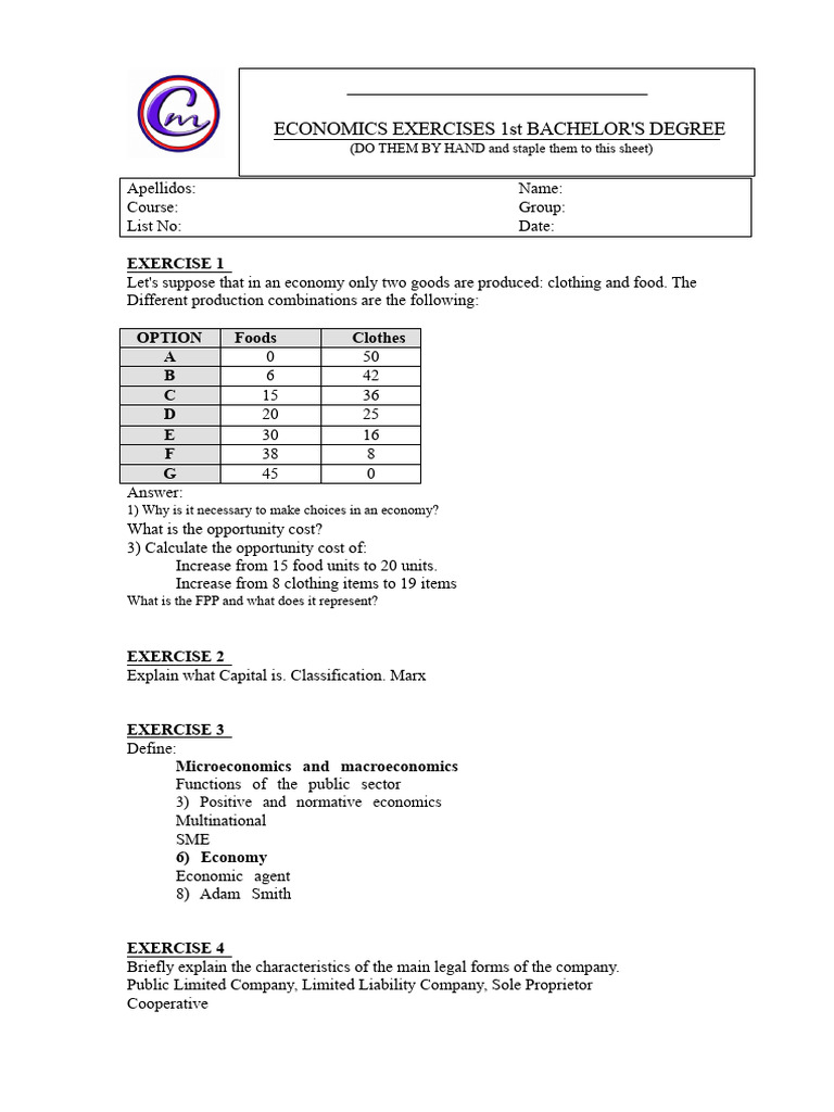 Economics Exercises for Bachelor's Degree | PDF | Demand | Supply ...