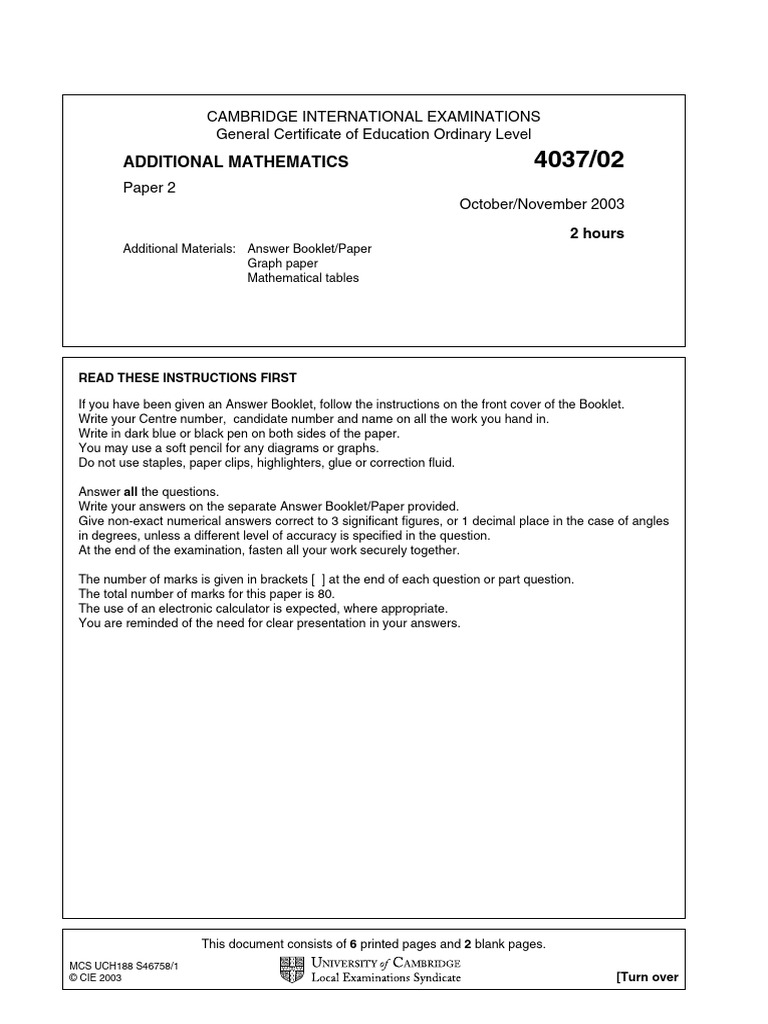 4037_w03_qp_2 | PDF | Function (Mathematics) | Quadratic Equation