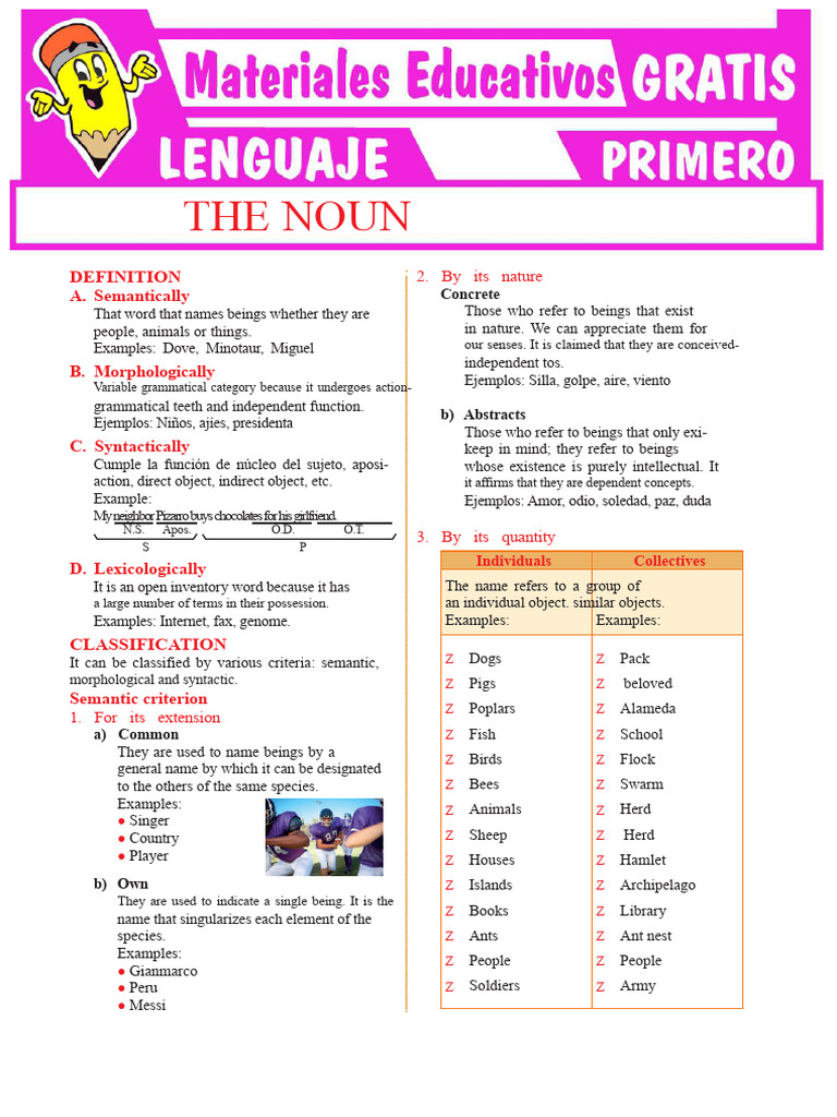 Definition and Classification of the Noun for First Grade of Secondary ...