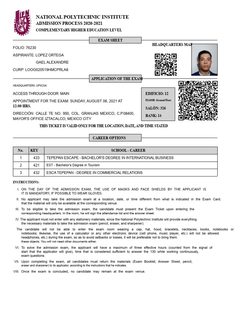 National Polytechnic Institute Exam Guide | PDF