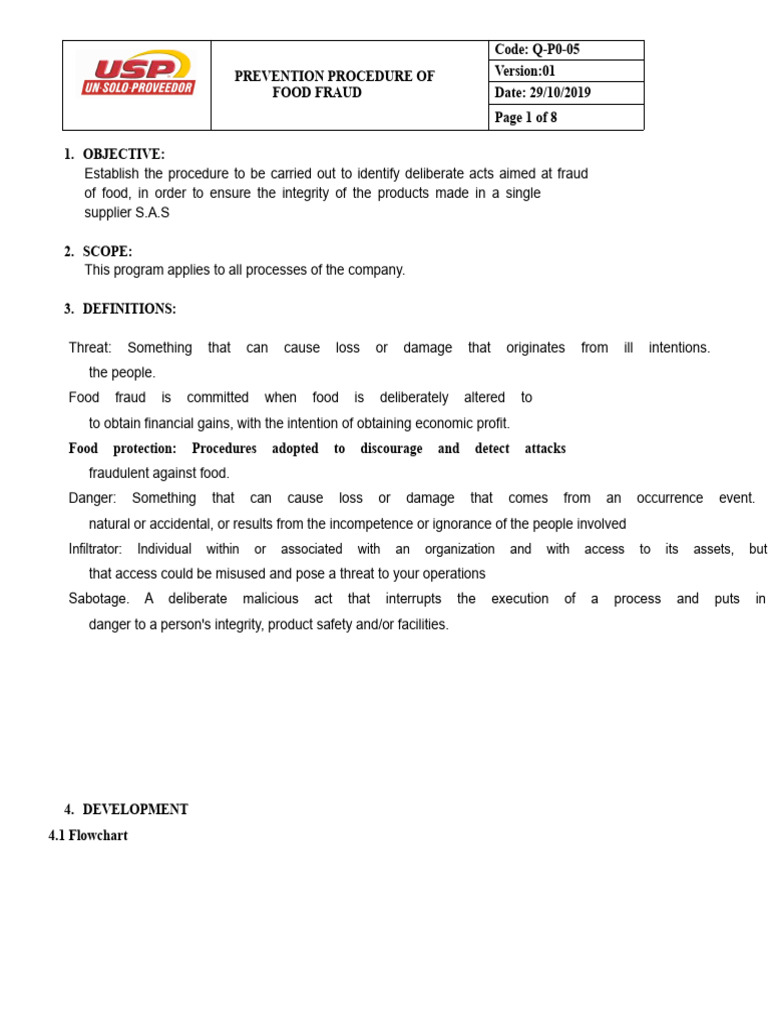 Food Fraud Prevention Procedure | PDF | Fraud | Evaluation