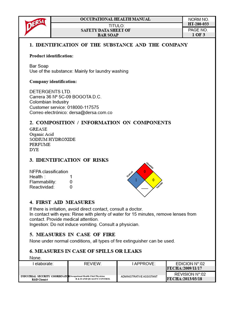 Msds Soap Bar King | PDF | Detergent | Soap