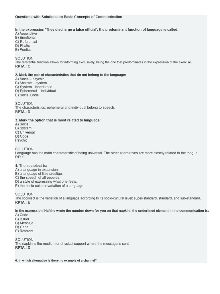 Questions With Solutions About Basic Concepts of The | PDF ...