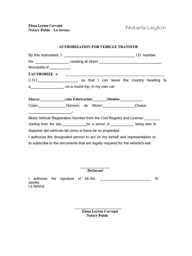 Vehicle Transfer Authorization | PDF