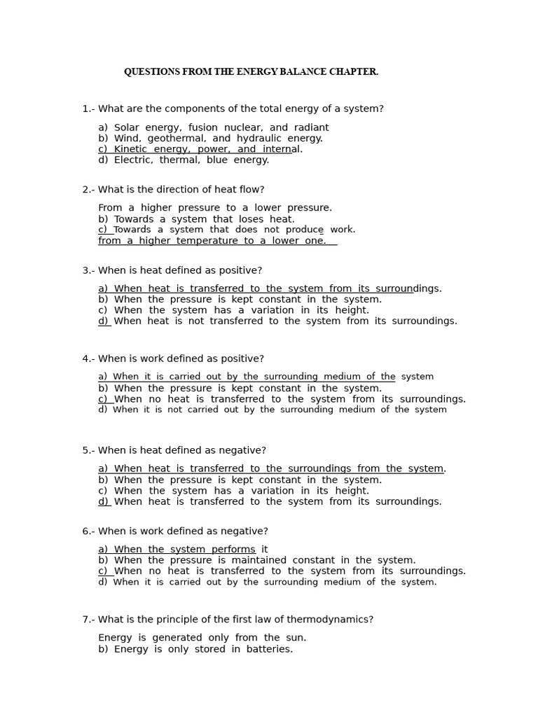 Energy Balance Chapter Questions | PDF | Heat | Temperature