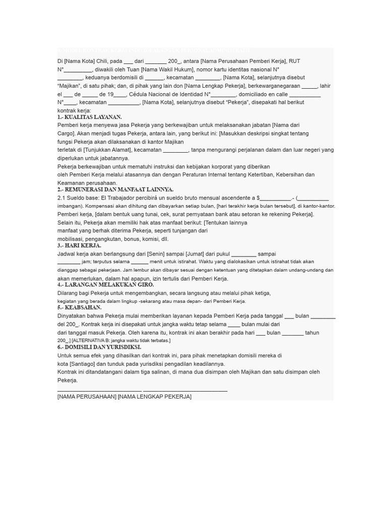 Kontrak Kerja Individual untuk Admin | PDF