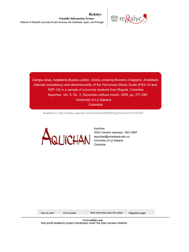 PSS-10 and PSS-14 Consistency in Bogotá Students | PDF | Psychometrics ...