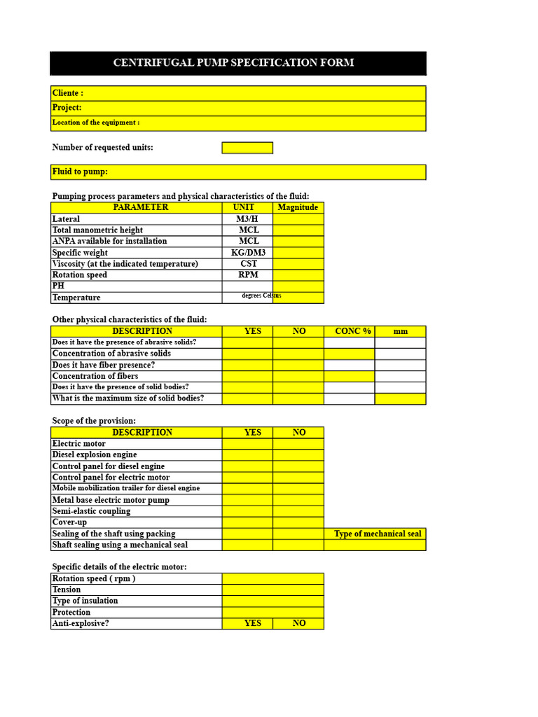 Centrifugal Pump Specification Sheet | PDF