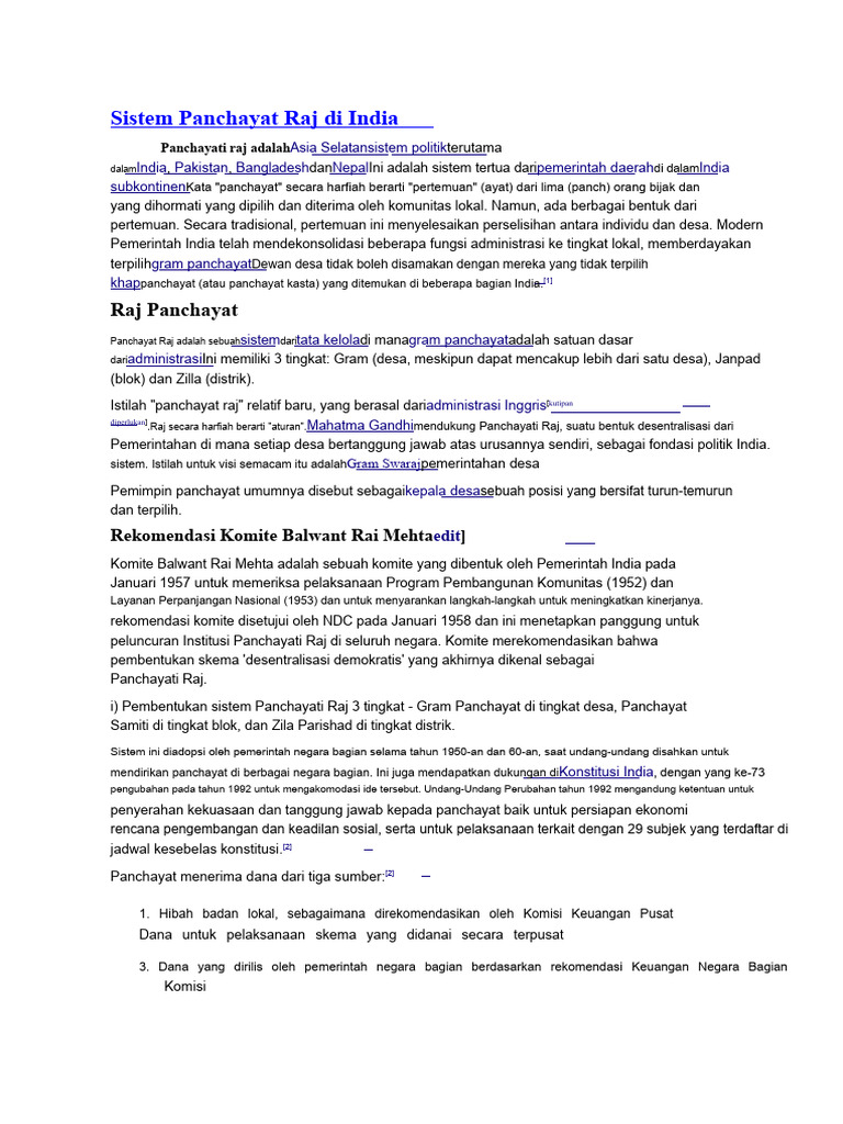 Sistem Panchayat Raj di India: Struktur dan Fungsi | PDF