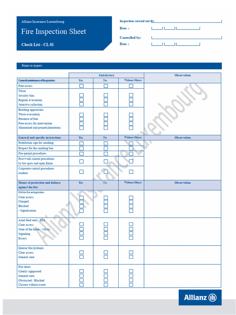 Fire Safety Inspection Checklist | PDF | Fires | Ventilation (Architecture)