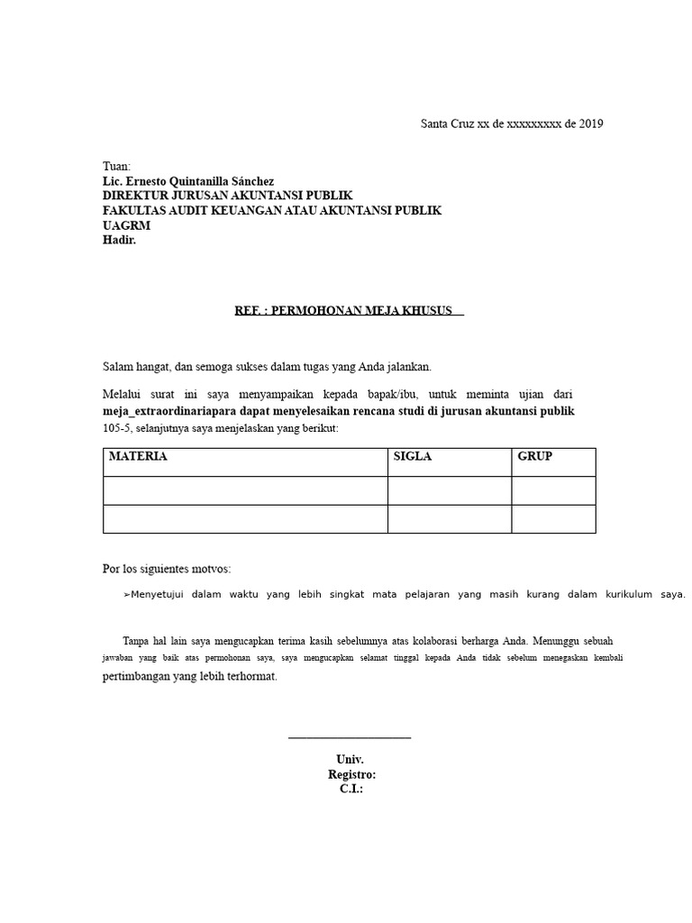 Permohonan Ujian Meja Khusus Akuntansi | PDF