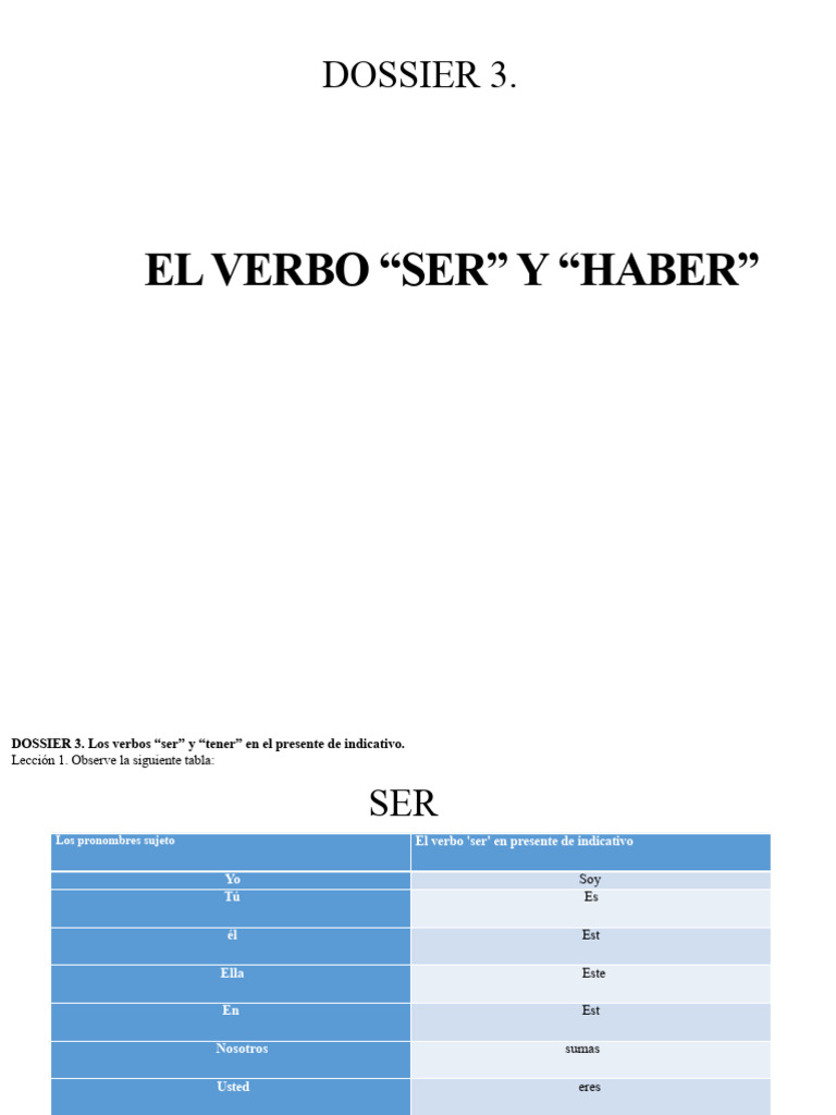 DOSSIER 3 - Los Verbos Ser y Tener | PDF | Verbo | Sintaxis