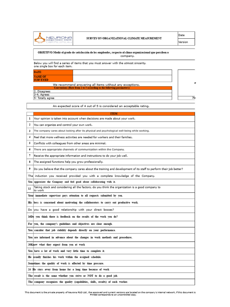Organizational Climate Survey Format | PDF | Well Being | Business