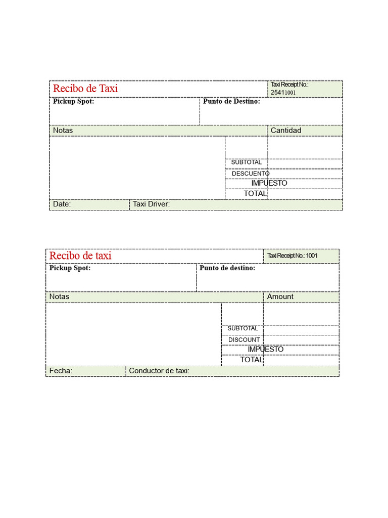 Recibo de Taxi: Detalles y Totales | PDF