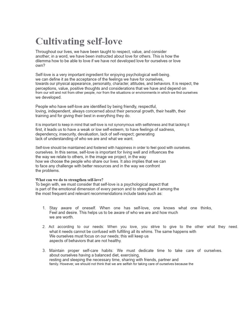 Cultivating Self-Love | PDF | Self Esteem | Love