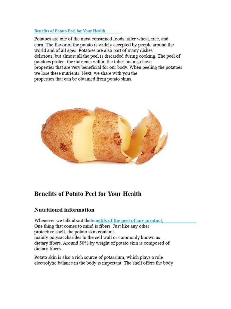 Benefits of Potato Peel For Your Health | PDF | Dietary Fiber | Diet ...