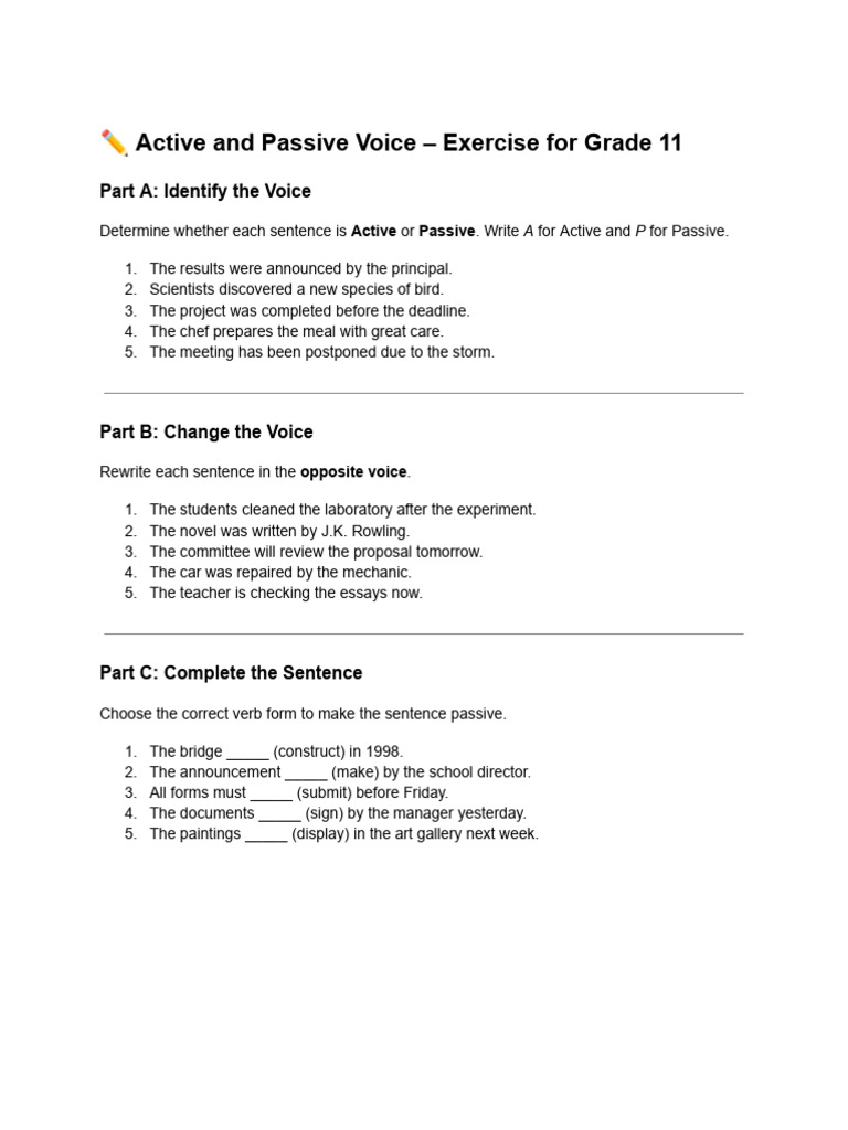 Active vs Passive Voice Exercises | PDF